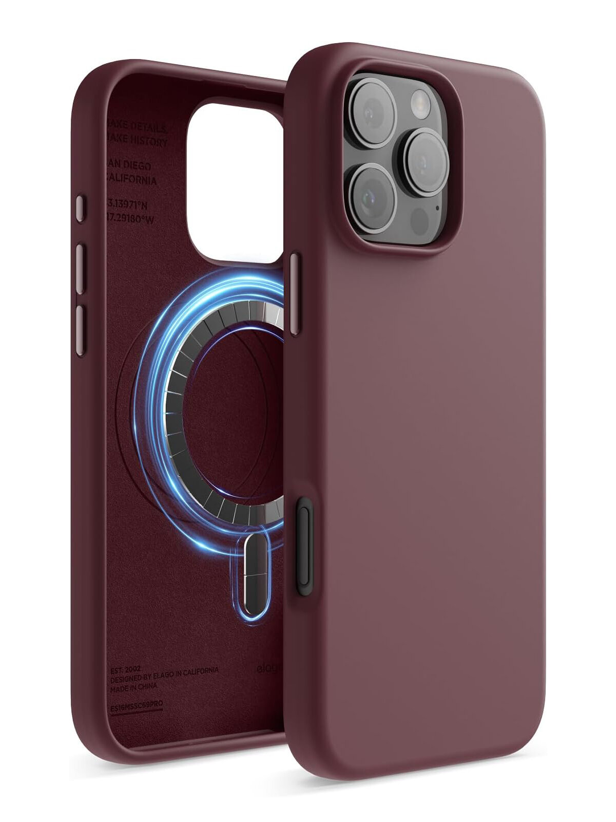 Elago для iPhone 16 Pro Max чехол Soft silicone (Liquid) Burgundy (MagSafe)