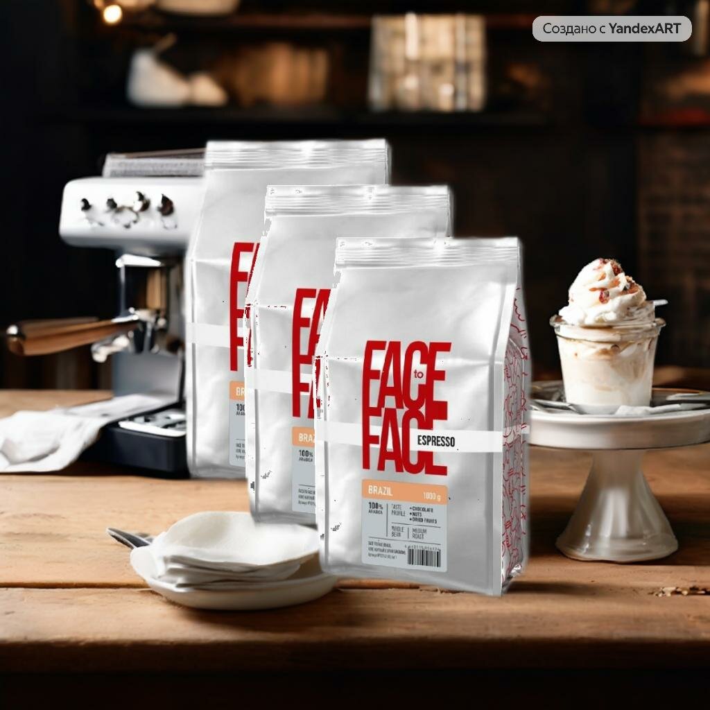 Кофе в зернах Face to Face Brazil 100 % арабика 3 упаковки по 1 кг