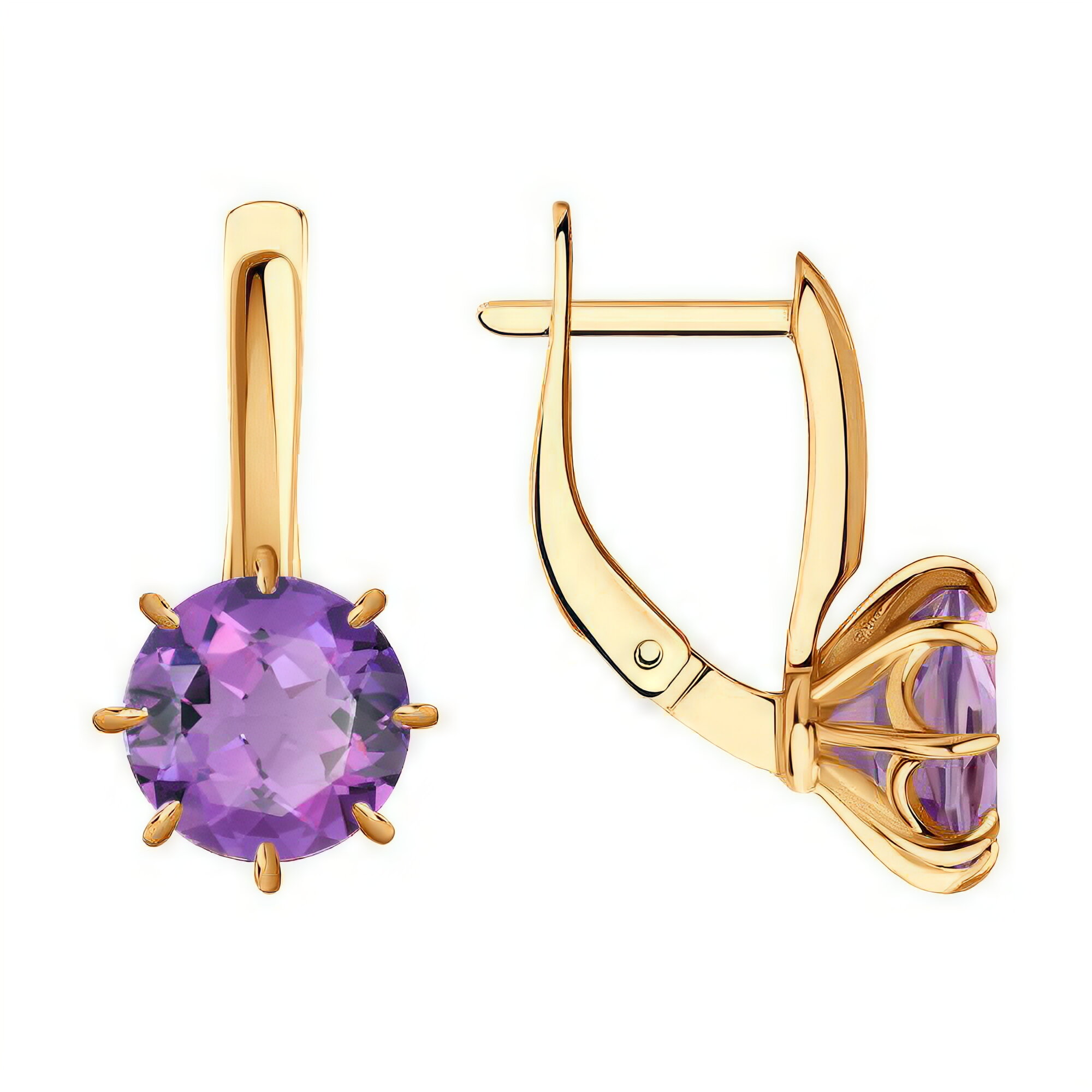 Серьги, красное золото, 585 проба, аметист