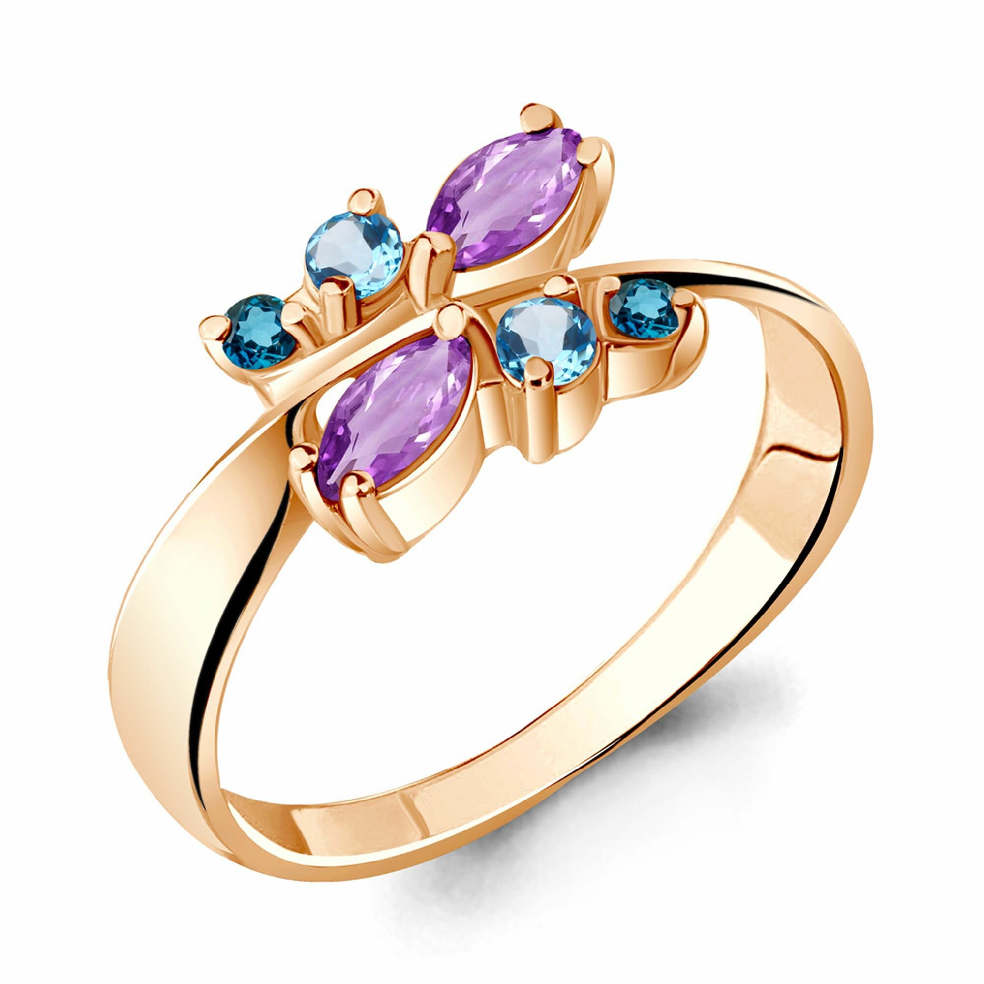 Кольцо, серебро, 925 проба, золочение, топаз, Лондон топаз, аметист