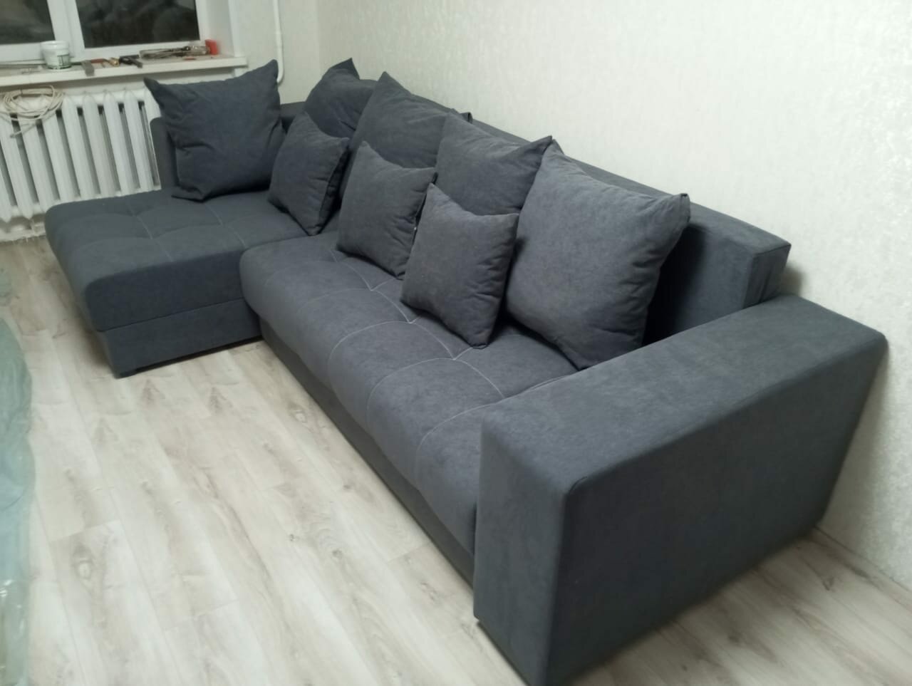 Диван угловой Дубай, с ящик для белья, левый угол, RS-27, без декоративных накладок и полок