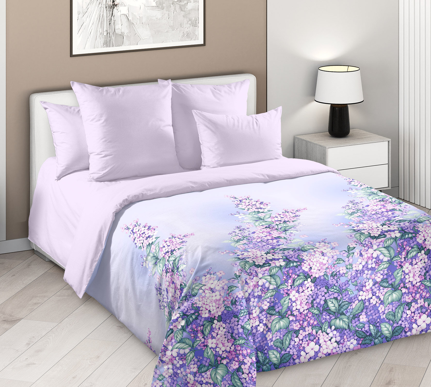 Постельное Белье 1.5-спальное Перкаль (наволочки 70х70 2 шт) "Персидская сирень 1" (зима-лето)