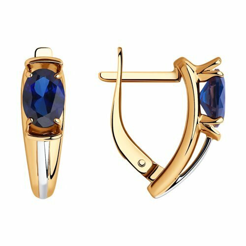Серьги, серебро, 925 проба, золочение, сапфир синтетический
