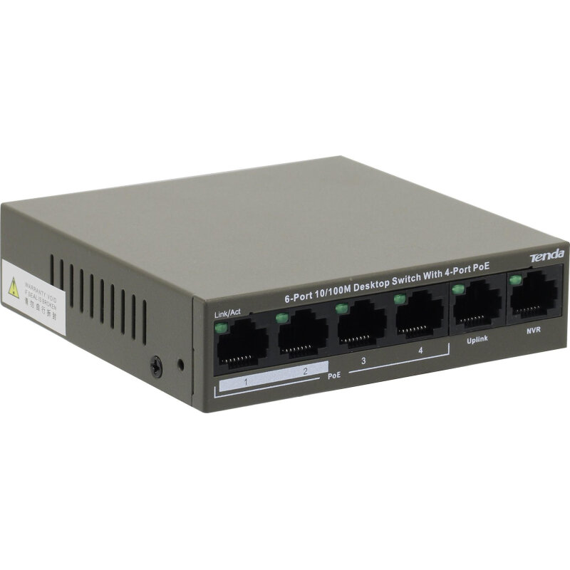 Коммутатор Tenda TEF1106P-4-63W (PoE, неуправл, 10/100 Mbps)