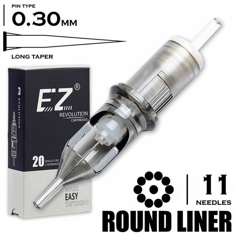 Картриджи для тату и татуажа Ez Revolution 30/1011 RLLT Round Liner, 20шт/уп