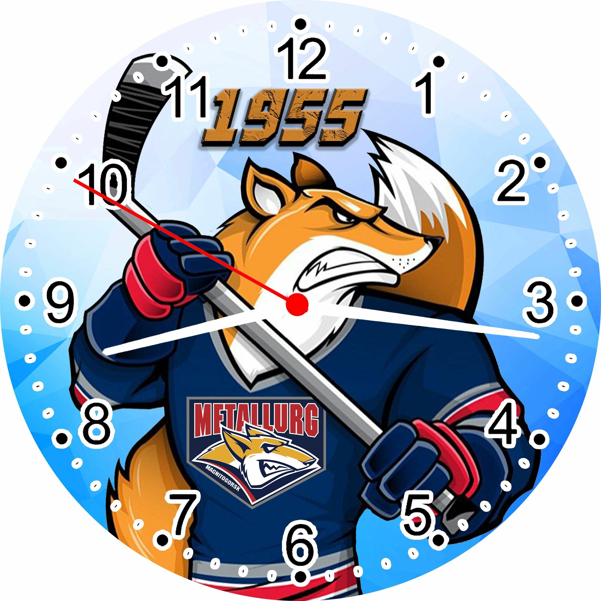 Часы ХК Металлург хоккейный клуб Стальные лисы 1955 ДР клуба из древесины прессованной (МДФ) D-27 см - 5 мм, Настенные и Настольные с подставкой в комплекте , Уникальные, бесшумные