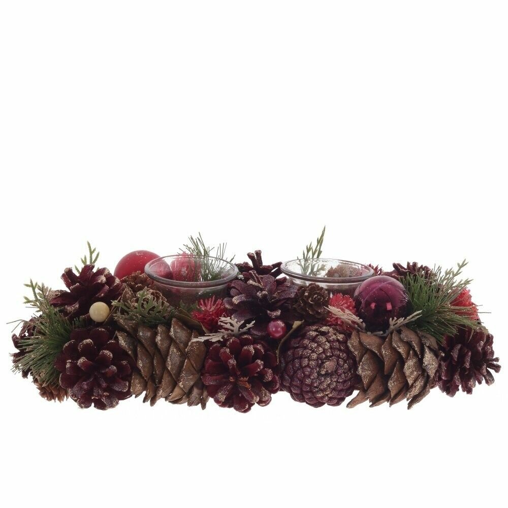 Подсвечник на две свечи "Новогодняя композиция", 31х14х9 см