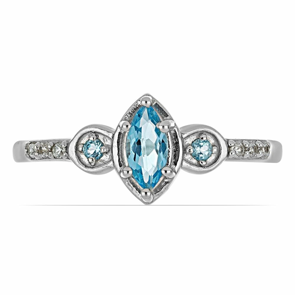 Кольцо, серебро, 925 проба, родирование, циркон, топаз