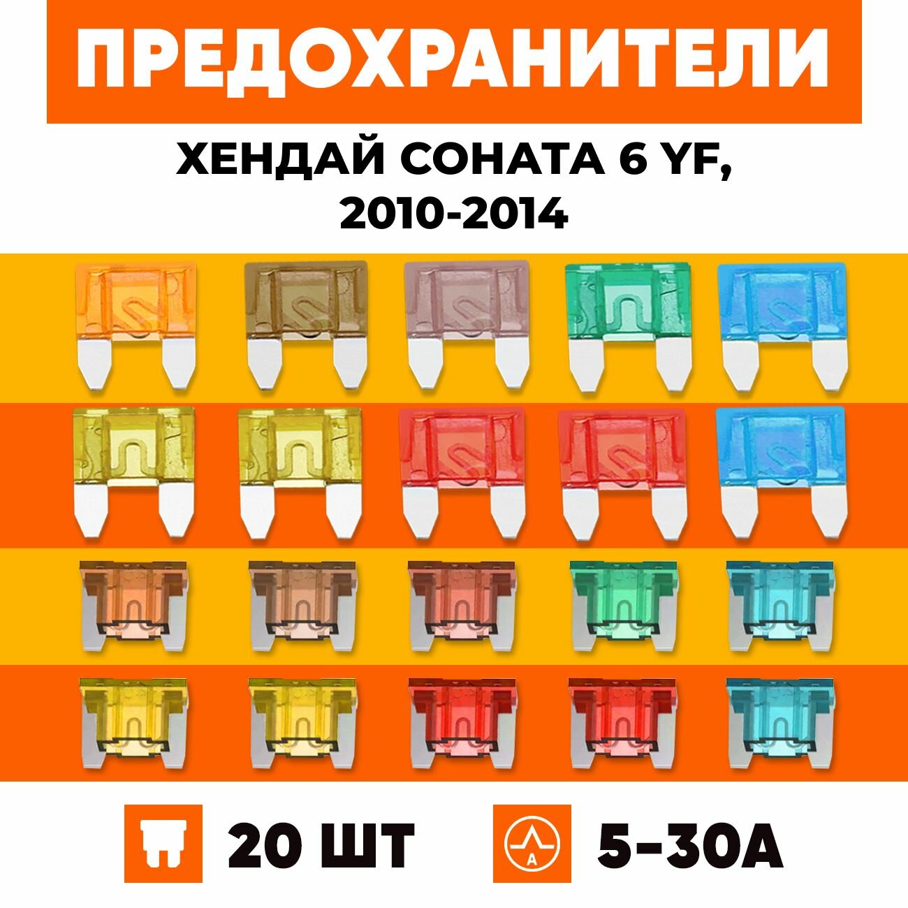 Предохранители Хендай Соната 6 YF, 2010-2014 набор Мини+Микро 20 шт