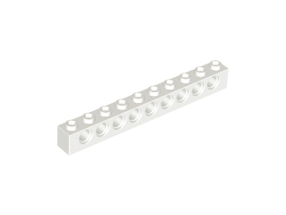 Technic, Brick 1 x 10 with Holes, 2730 White N