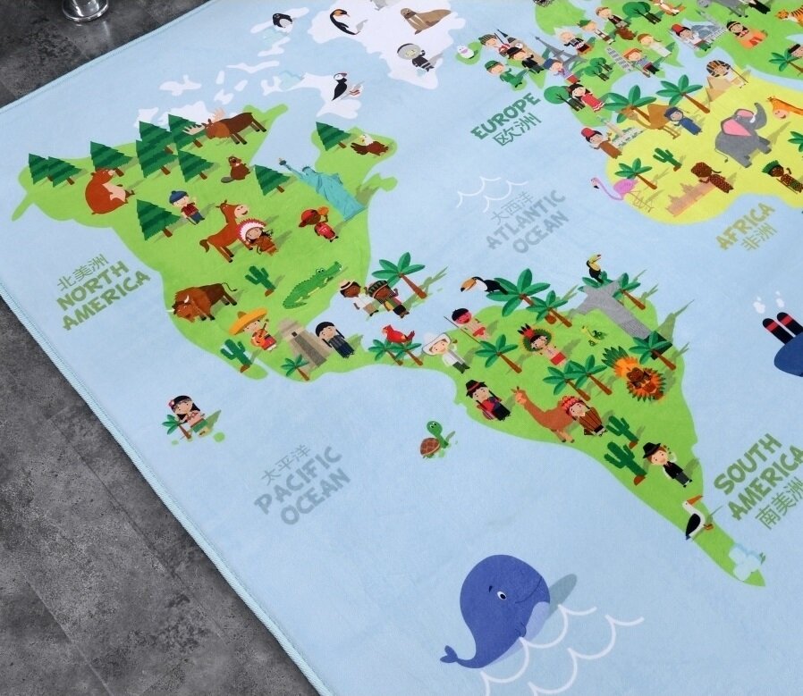 Коврик детский игровой "Карта мира"/ Коврик мат 150x200x1.0см /игровой/развивающий/детский для ползания/детский плюшевый коврик антискользящее покрытие/плюшевый подарок для детей
