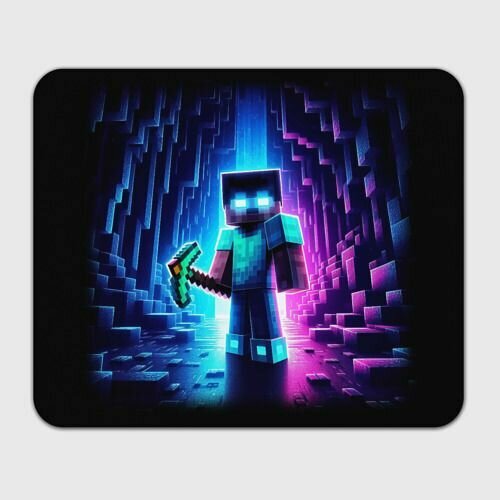 Minecraft - neon character ai art Коврик для мыши
