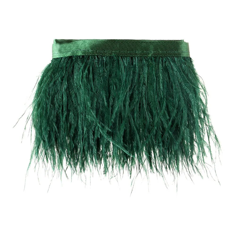 Лента с перьями Страуса 8-10 см 1 м Изумрудный, dark green