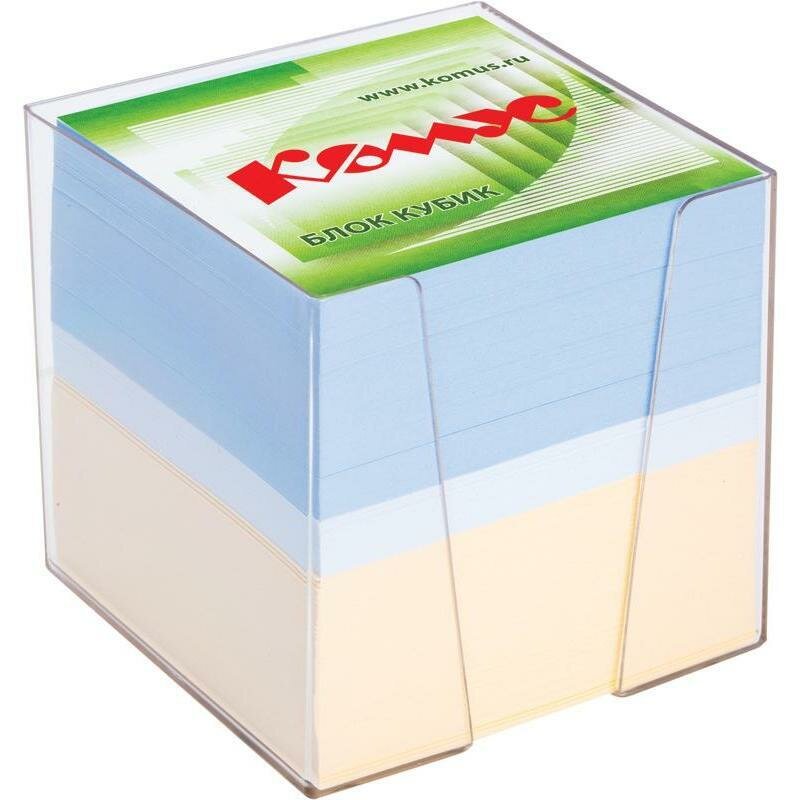 Блок для записей 90x90x90 мм в боксе разноцветный Комус (плотность 80 г/кв. м)