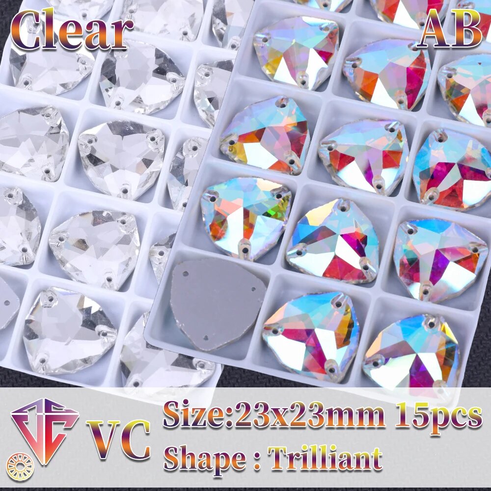 Пришивные стразы Crystal, разные формы Crystal AB, Tril.23x23mm15pcs
