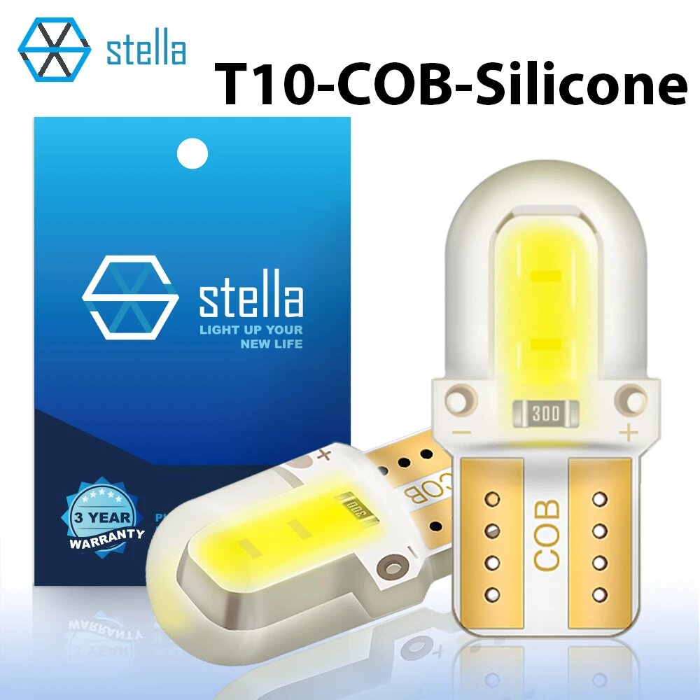 Stella 2-Pack COB LED T10 W5W 196 Силиконовые Водонепроницаемые 12 В Лампочки Для Салона Автомобиля Белого Цвета С Высоким Лю.