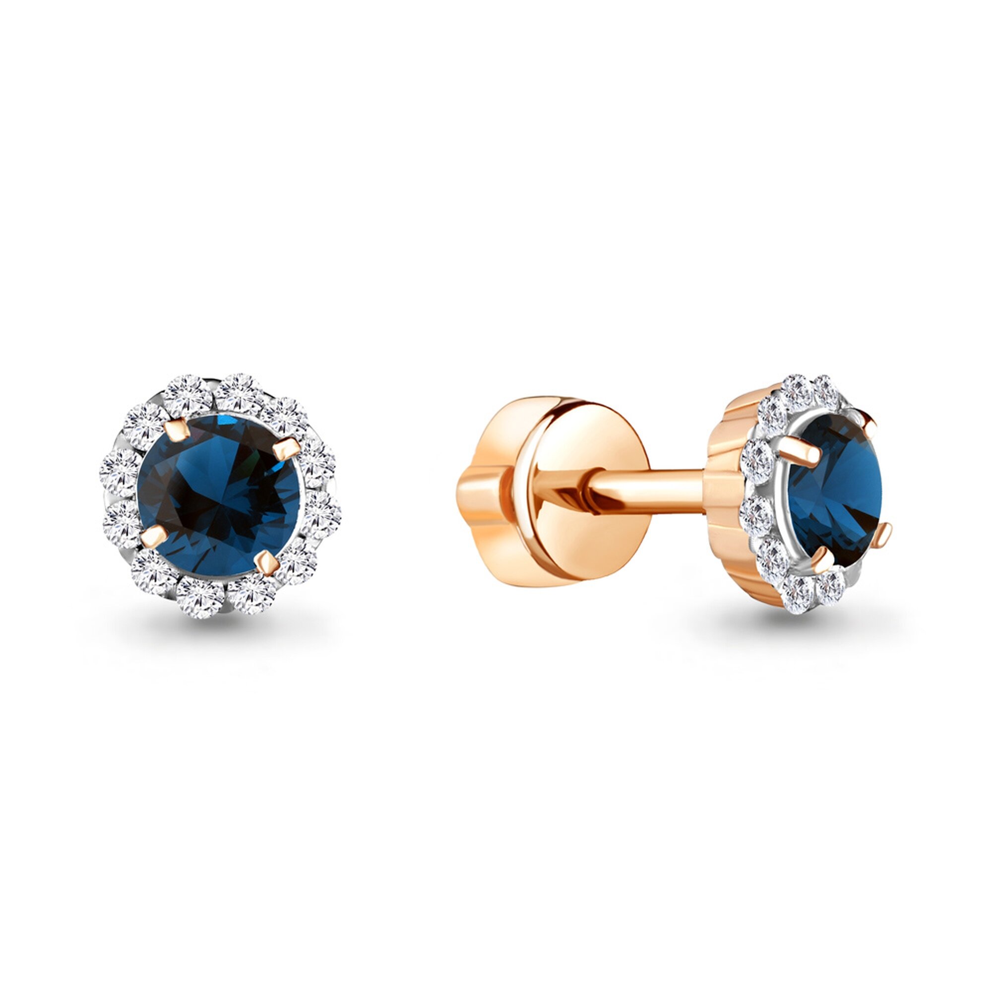 Серьги пусеты, серебро, 925 проба, золочение, Лондон топаз, фианит