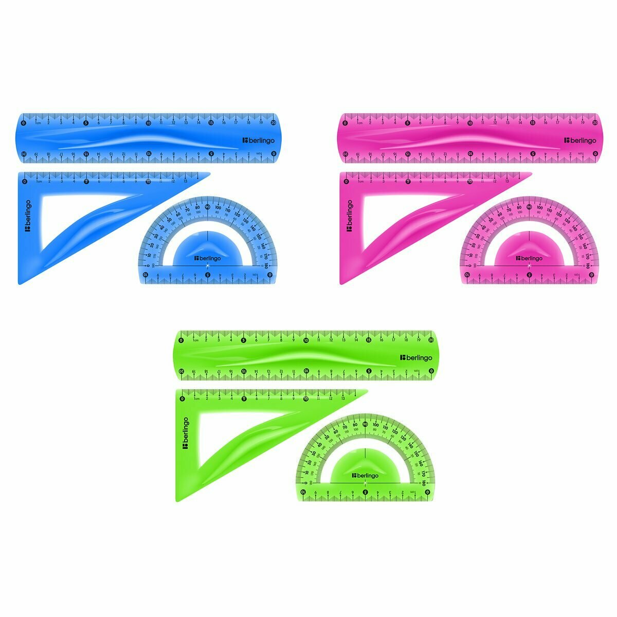 Набор чертежный средний Berlingo Flexy (треугольник 14см, линейка 20см, транспортир) гибкий (RS_10103)