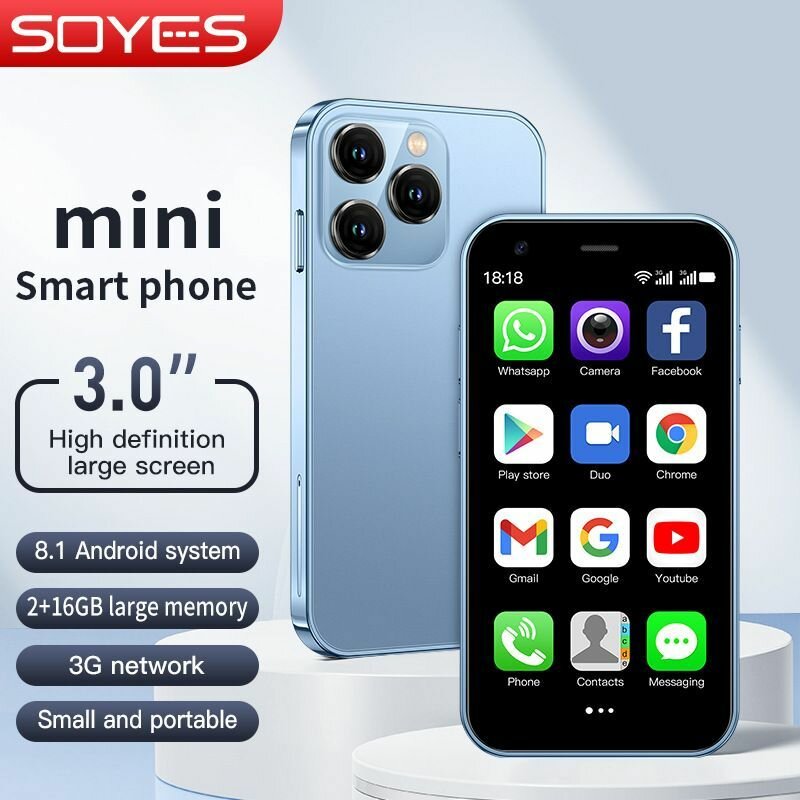 Мини смартфон Soyes XS15, 3G, ике SIM-карта, 3.0 дюймлы супер мини смартфон, хтер 2GB + 16GB (рус телен хуплый)