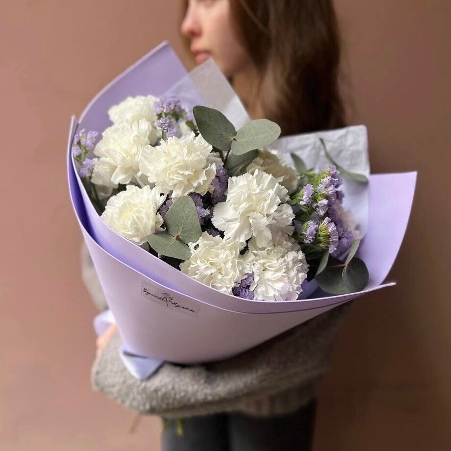 Букет «Рапунцель» (диантус, статица, эвкалипт) «Букет-Мукет»