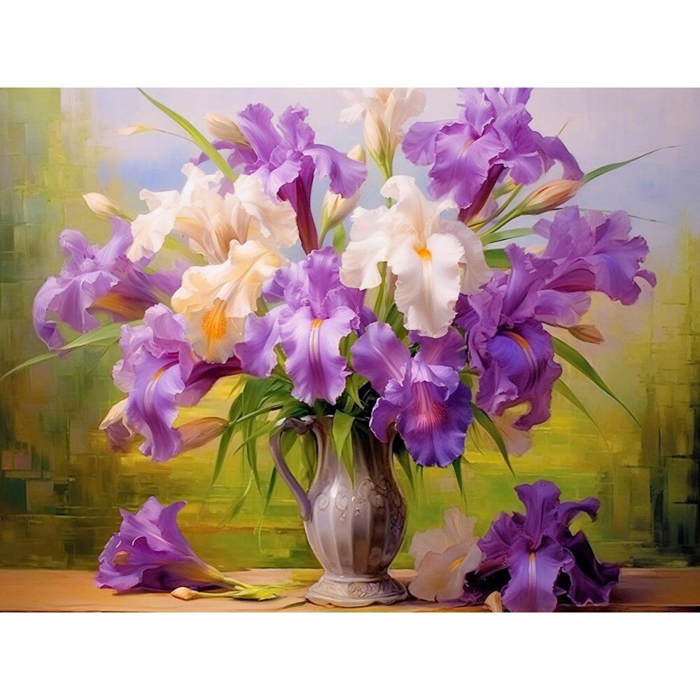 Алмазная мозаика Рыжий кот 30х40 см Букет ирисов, самоклеящаяся основа (НД-6408)