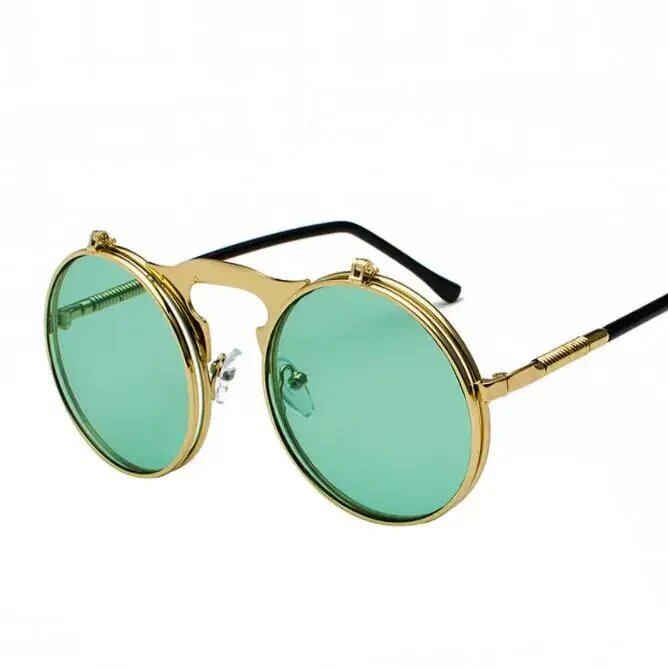 Солнцезащитные очки Steampunk Prince, зеркальные, круглые, нержавеющая gold frame green, Myopia -400