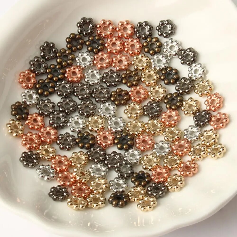 FORKCO акриловые распределительные бусины с цветочным принтом 4-6 мм 4mm 200pcs, Mixed Colors