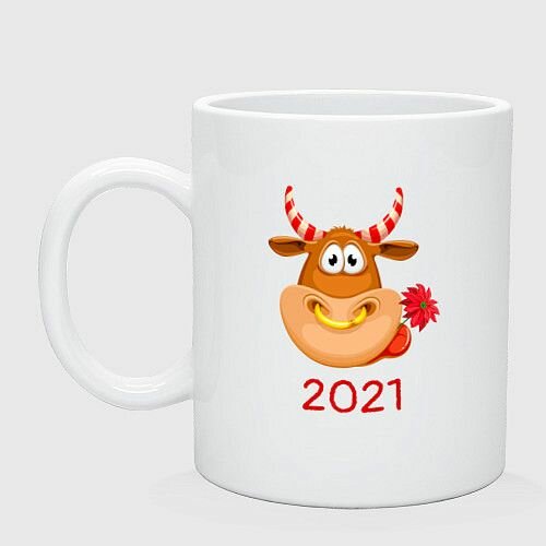 Милый бык с цветочком Керамическая кружка