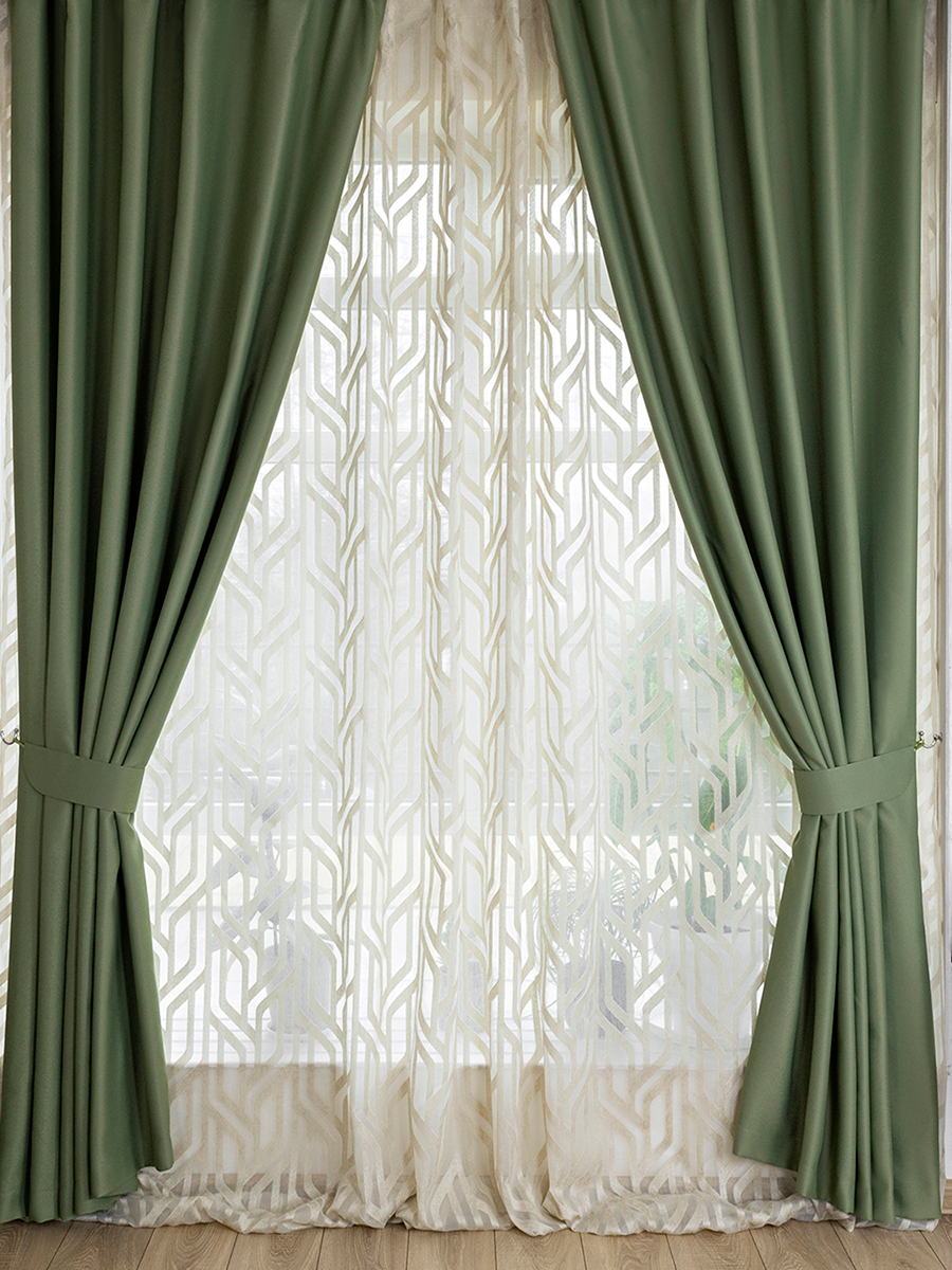 Шторы блэкаут хаки-зеленый 300х240 см, 2 полотна, (каждое 150х240 см), шторная лента 6 см Erika Home (Evrika Home)