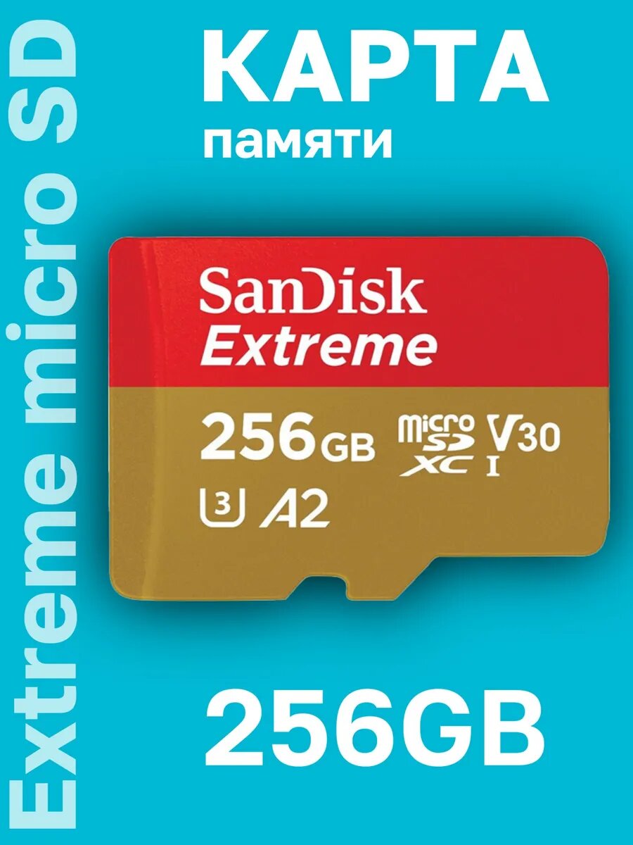 Карта памяти SanDisk Extreme MicroSD 256 GB 190/130 Mb/s Class 10 UHS-I A2 V30 U3