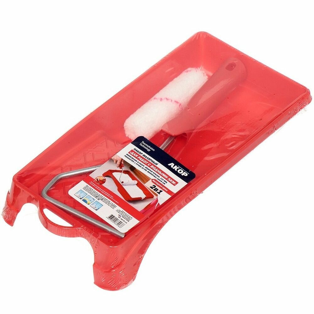 Набор мини-валика с ручкой и ванночки для работ с водными ЛКМ Акор 563 30 110 (110*6мм)