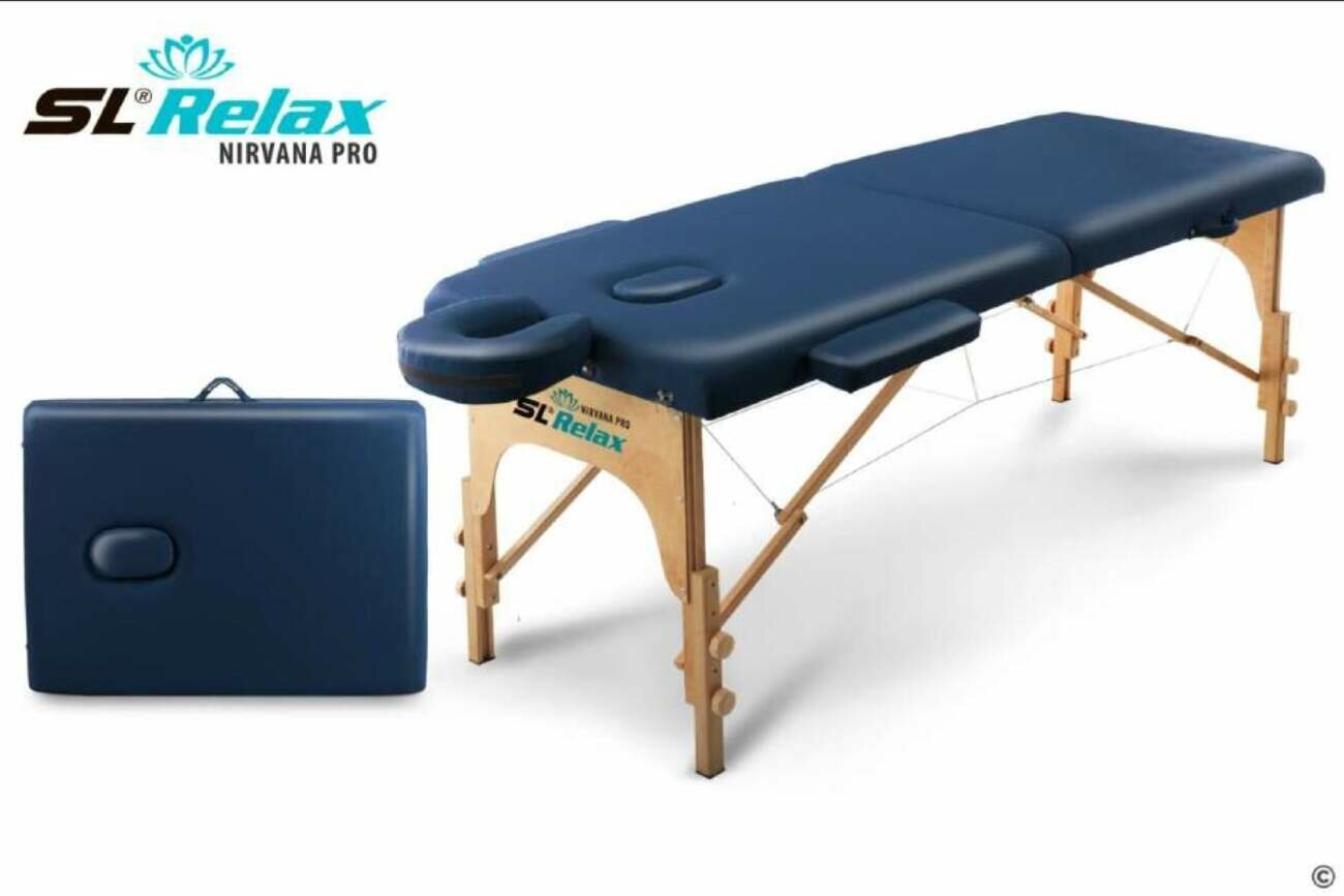 Массажный стол складной SL Relax Nirvana Pro SLR-11 185х70 см с регулировкой высоты 67-82 см синяя кожа