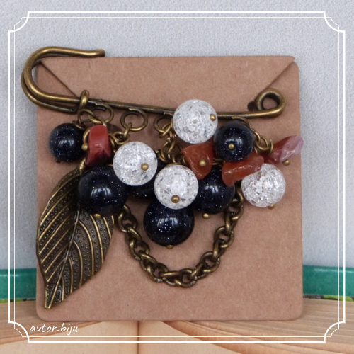 Брошь, авантюрин, кварц, сердолик