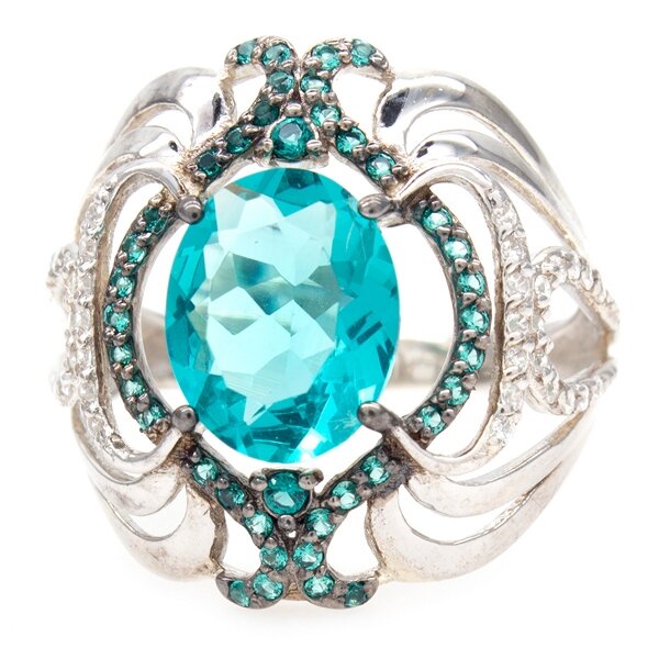 Кольцо, серебро, 925 проба, родирование, фианит, кристалл