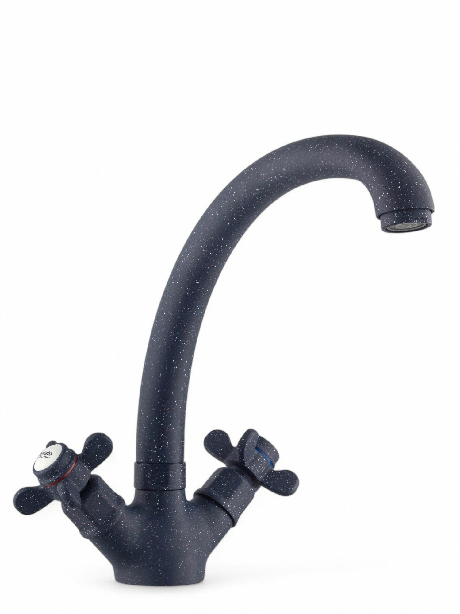 Смеситель для кухни с высоким поворотным изливом и вентильными ручками под керамические мойки, синий