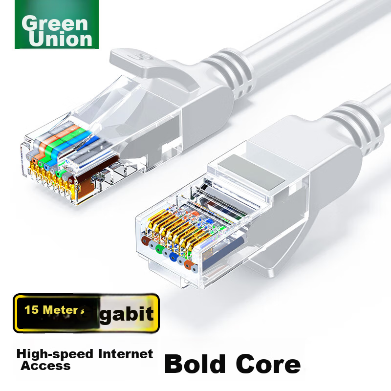 Lulian Cat5e Ethernet Cable, Gigabit Network Cat5e Patch Cord, Engineering Computer Broadband Connection Cable, 8-Core Twisted Pair Cable, 15 Meters, Gray And White, 45476