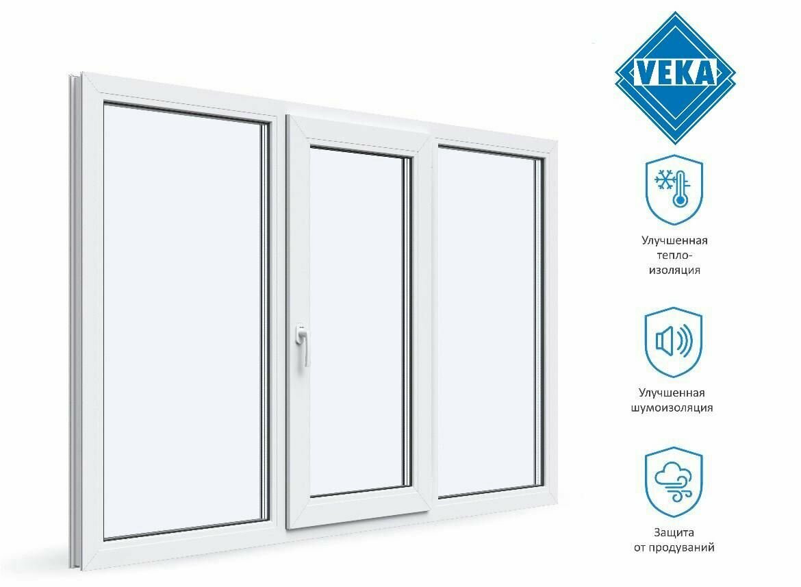 Трехстворчатое окно VEKA WHS 60 (1800ш х 1400в) двухкамерное