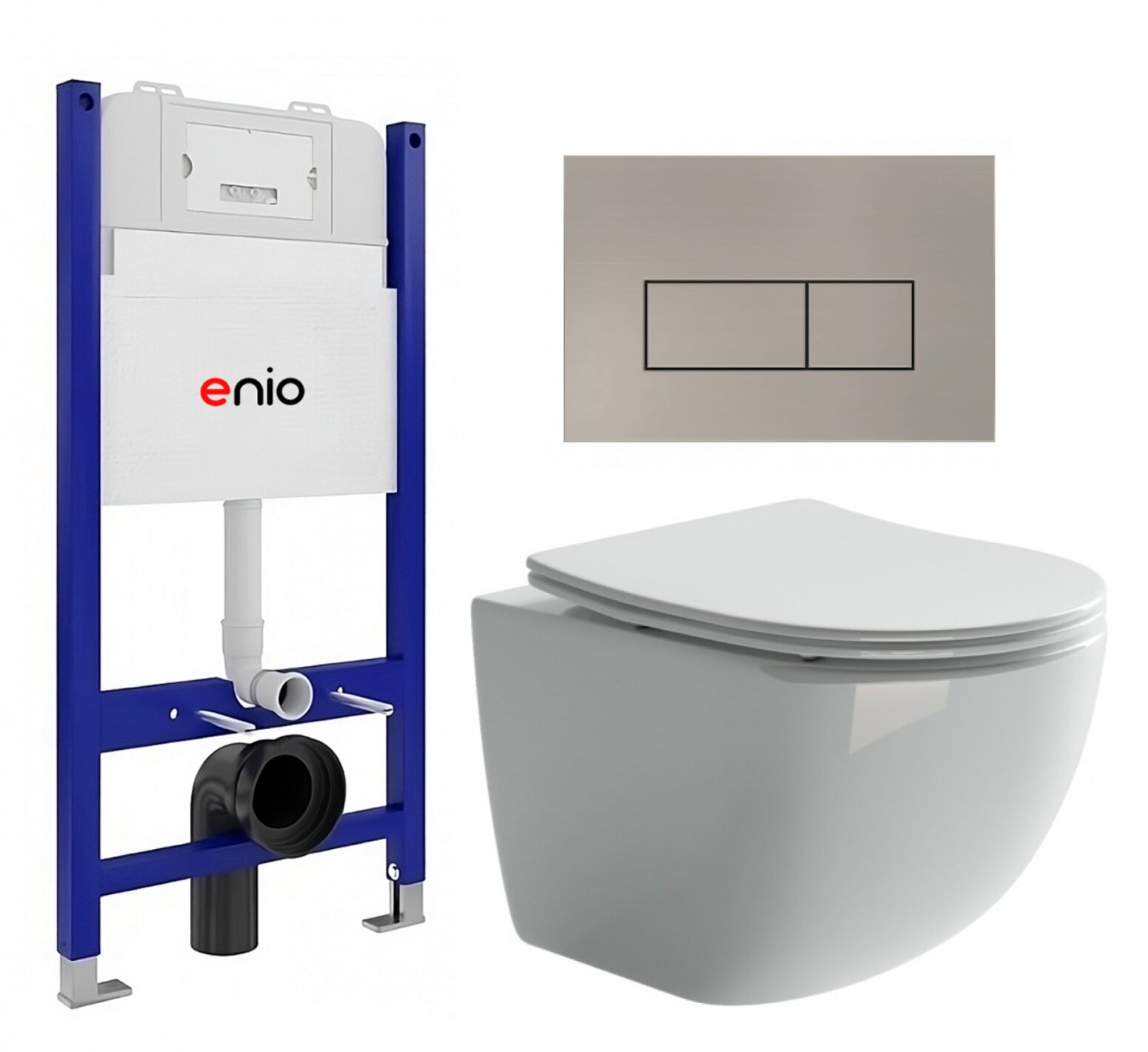 Комплект 3 в 1 инсталляция Enio Tecnico 50 EN8050050 + Унитаз подвесной Ceramica Nova Forma CN3009 + кнопка матовая нержавеющая сталь Rettangolo