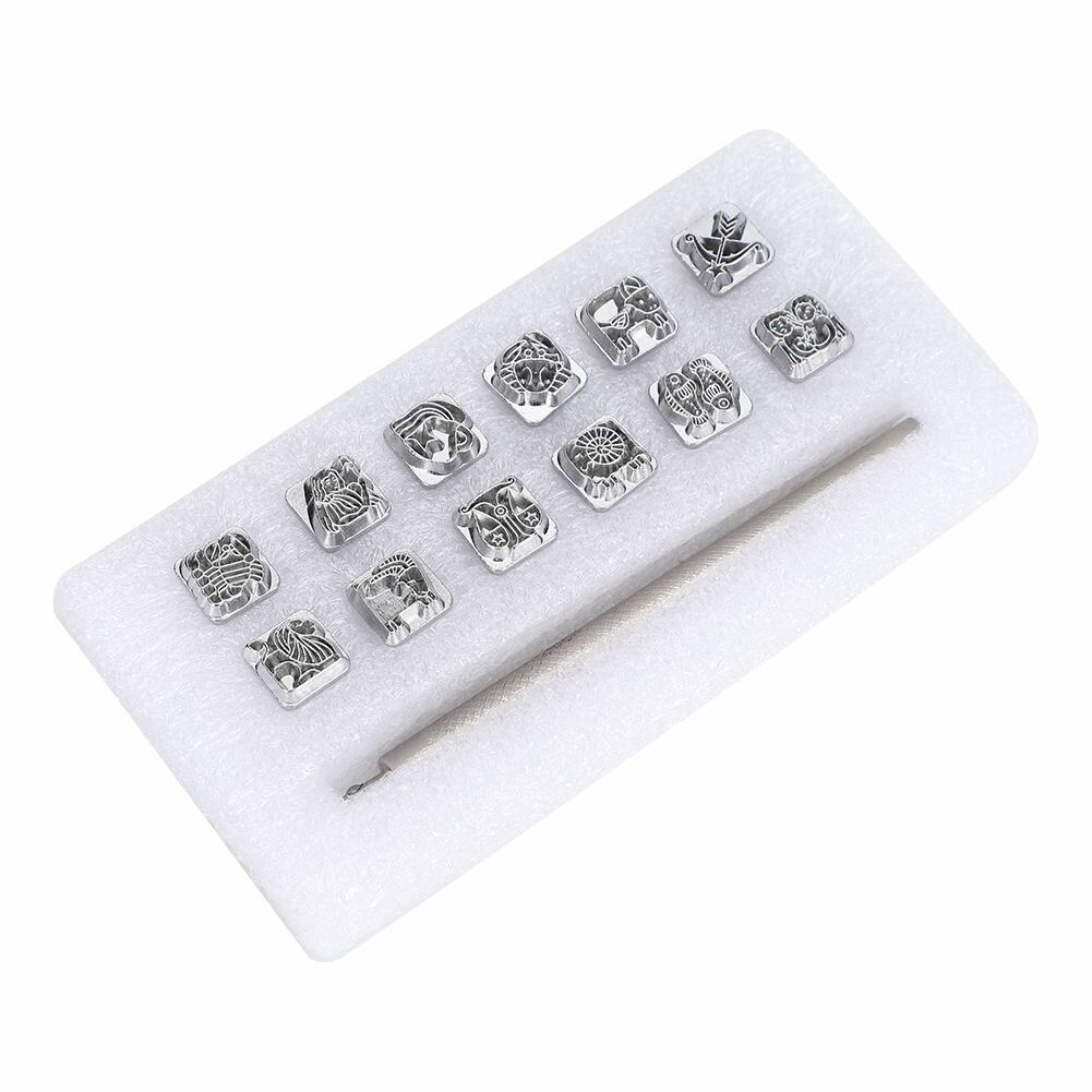 12 шт. Набор ударных пуансонов Знаки Зодиака для ручных работ из кожи 1 шт. Ручка, материал - цинковый сплав