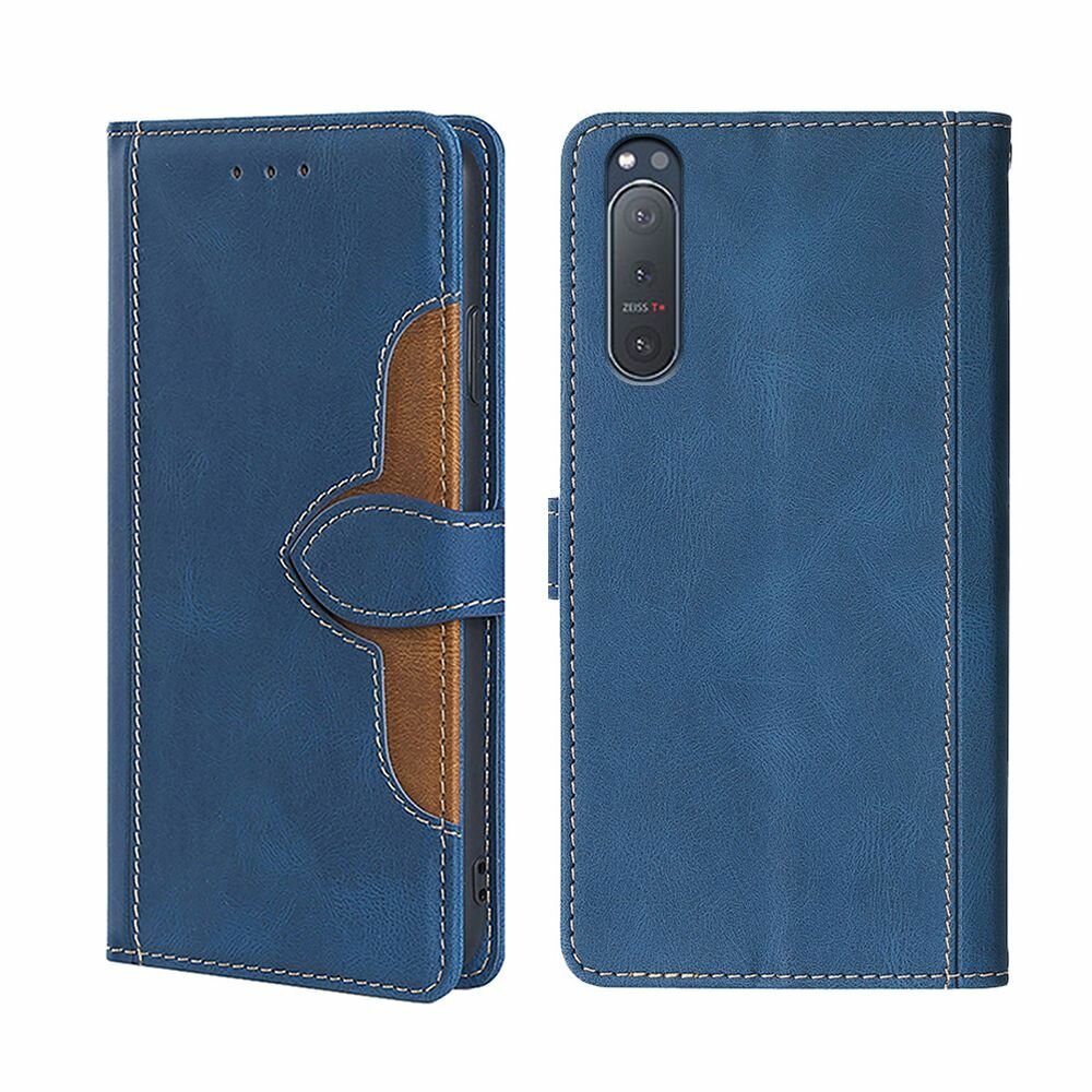 Чехол-книжка MyPads для Sony Xperia 5 II / Сони Xperia 5 II, узор в сочетании с другим цветом (синий)