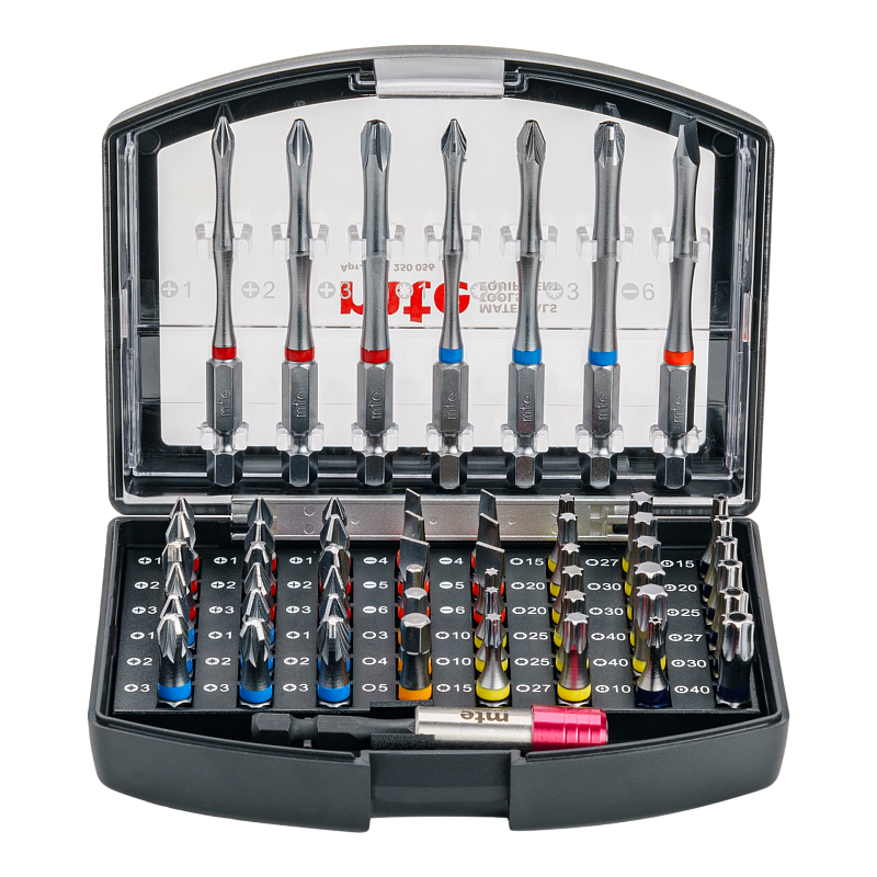 Набор торсионных бит 1/4? 25 мм и 75 мм с держателем 56 предметов mte