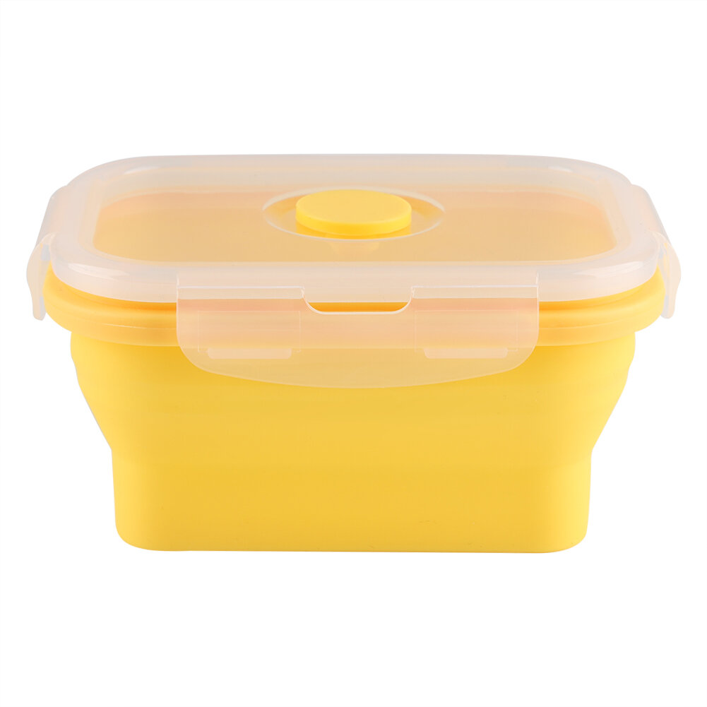 Складной силиконовый контейнер для ланча Bento Box объемом 350 мл, прямоугольный, для микроволновой печи (желтый)