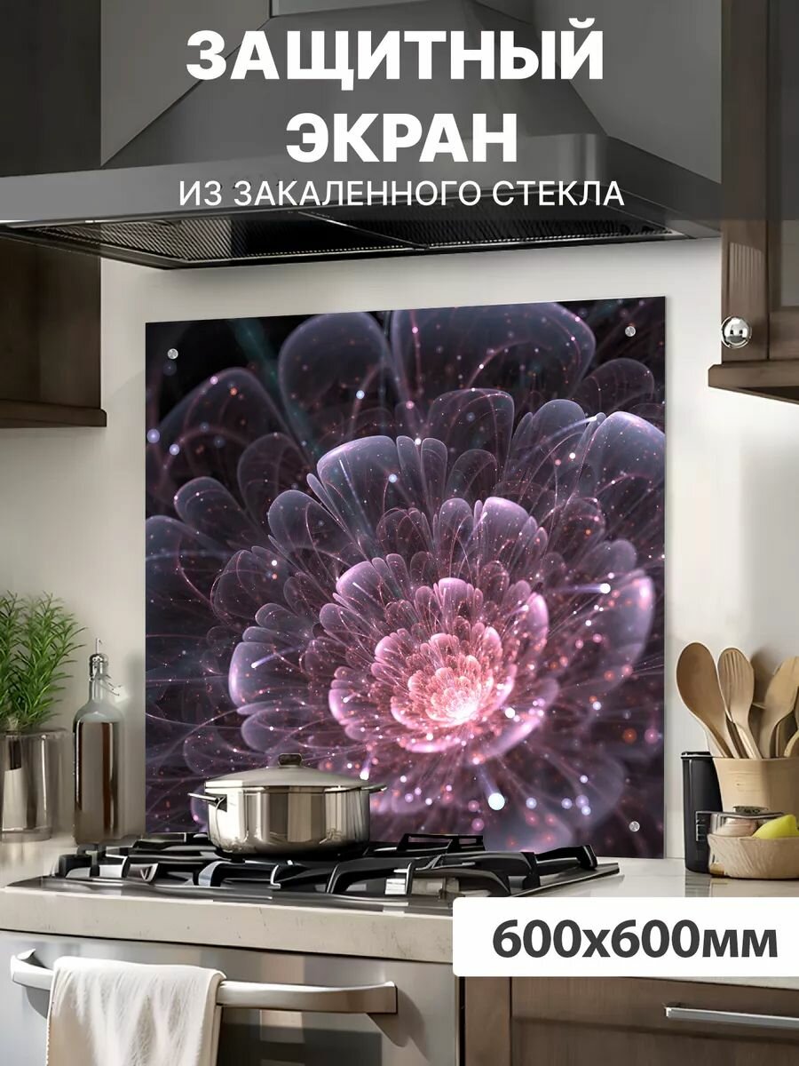 Защитный экран от брызг на плиту 600х600х4мм. Стеновая панель для кухни из закаленного стекла. Фартук для кухни на стену