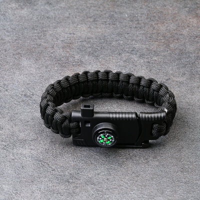Браслет для выживания 5в1 (паракорд, нож, свисток, компас, огниво), чёрный