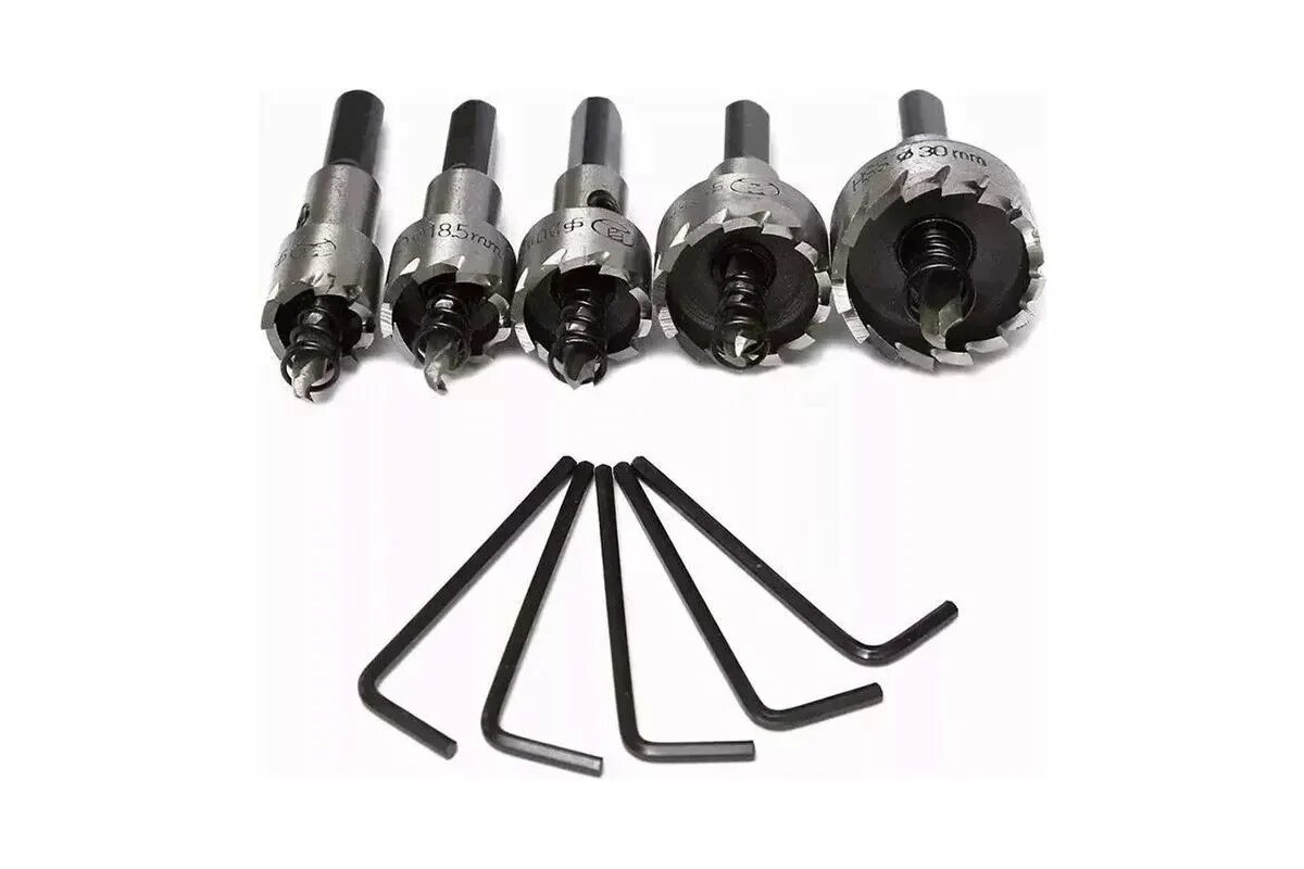 Vitatools Коронки по металлу 5 шт. Корончатые свёрла 16-30 мм быстрорежущей стали /свёрла по металлу4мм, 5мм, 6мм, по дереву koronki-po-metallu-5-sht