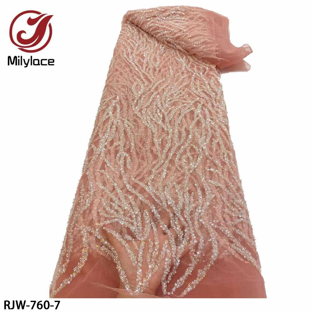 Французская кружевная ткань из фатина с бисером и пайетками для пошива свадебного платья 5 ярдов за лот Ткань для женского платья -lj