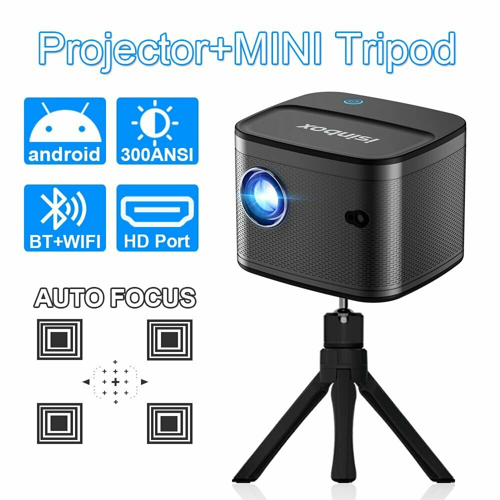 ISINBOX проектор Android 9,0 WIFI Bluetooth автофокус коррекция трапецеидальных искажений проекторы HD 1080P видео 12000 люмен домашний кинотеатр