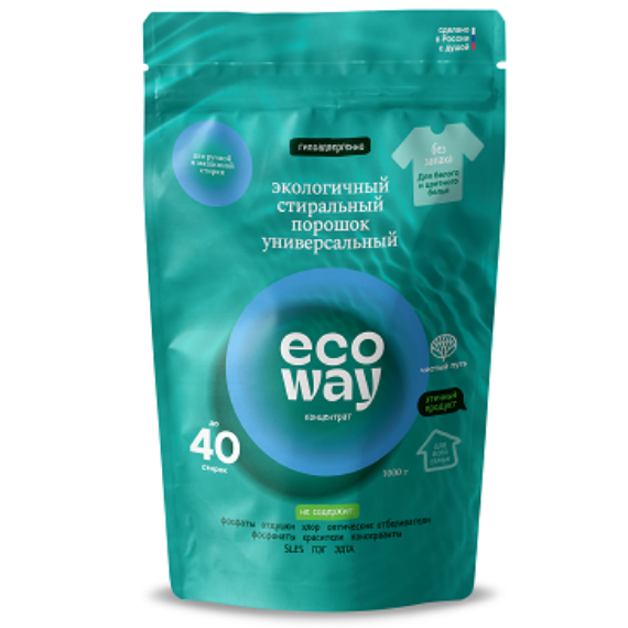 Экологичный стиральный порошок универсальный, 1 кг, Ecoway (Эковэй)