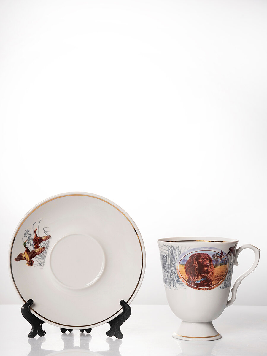 Бокал с блюдцем 600мл. ф. Классическая "Охотничьи собаки" Дулёвский фарфоровый завод