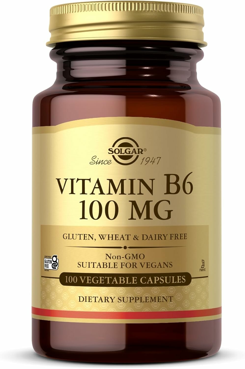 Витамин B6 Solgar, 100мг, 100 капсул, для нервной системы и сердца, США